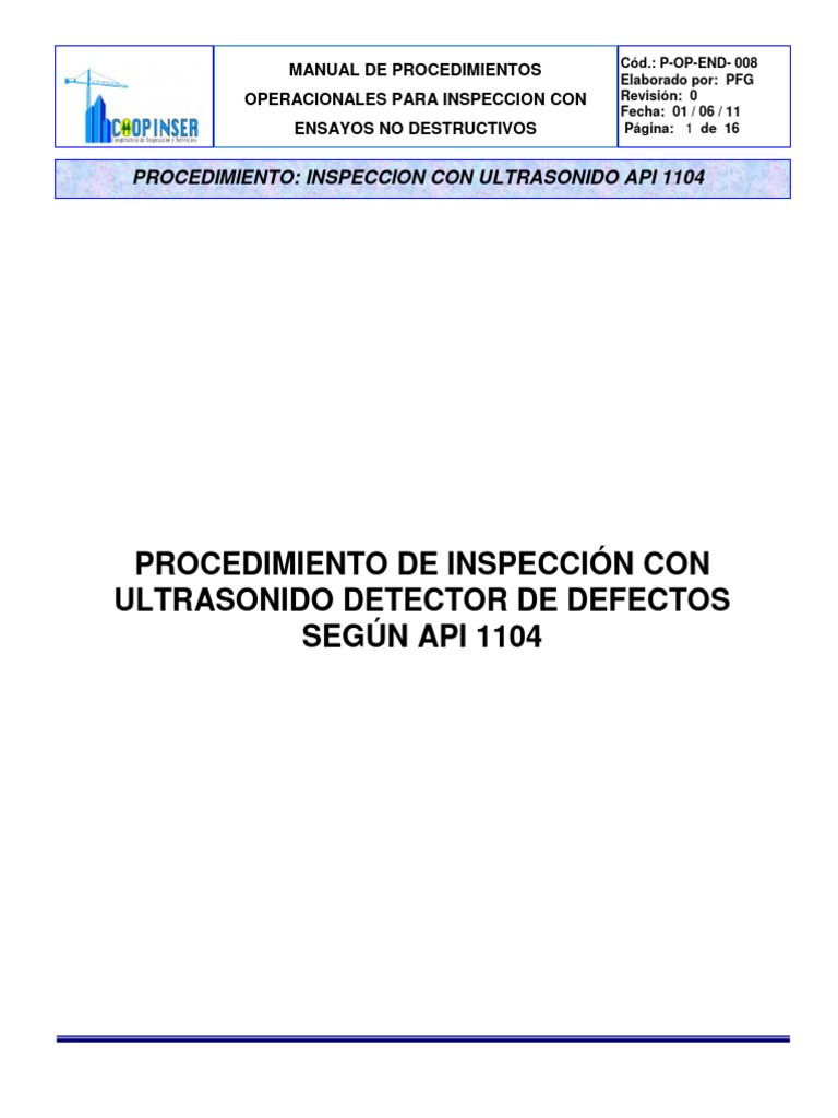 Inspección Ultrasonido API 1104 | PDF | Ultrasonido | Pruebas no destructivas