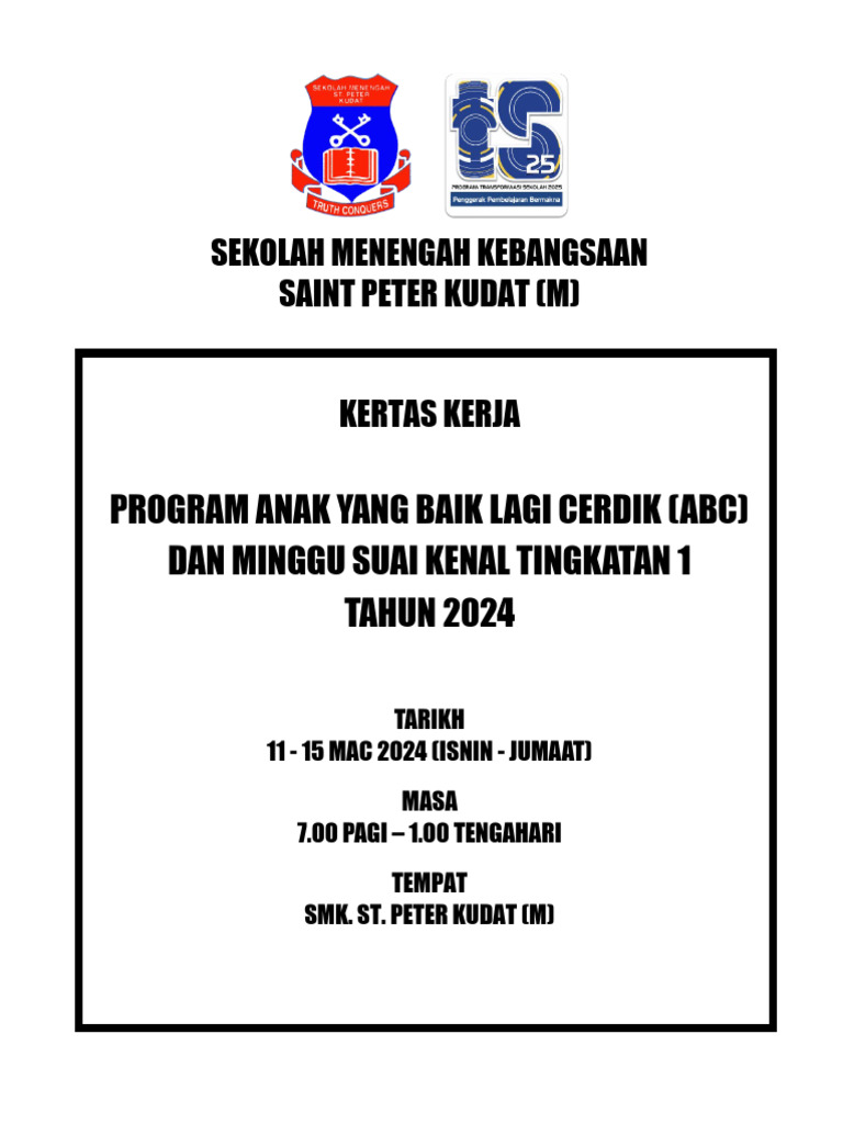 Kertas Kerja Program Abc Dan Orientasi Ting 1 2024 | PDF