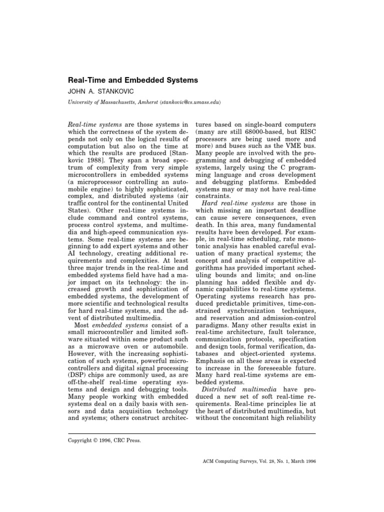 RtEmbSysSurvey Stankovic | PDF | Scheduling (Computing) | Embedded System