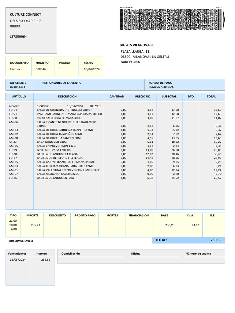 Factura de Productos Alimenticios 2024 | PDF | Condimentos