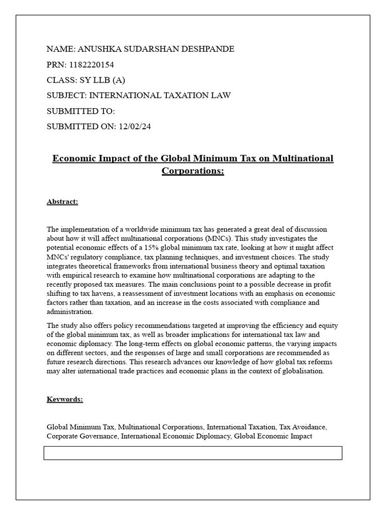 Economic Impact of Global Minimum Tax | PDF | Taxes | Multinational ...