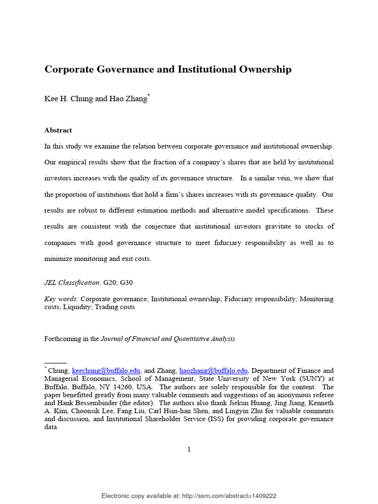 Corporate Governance and Institutional Ownership | PDF | Linear ...