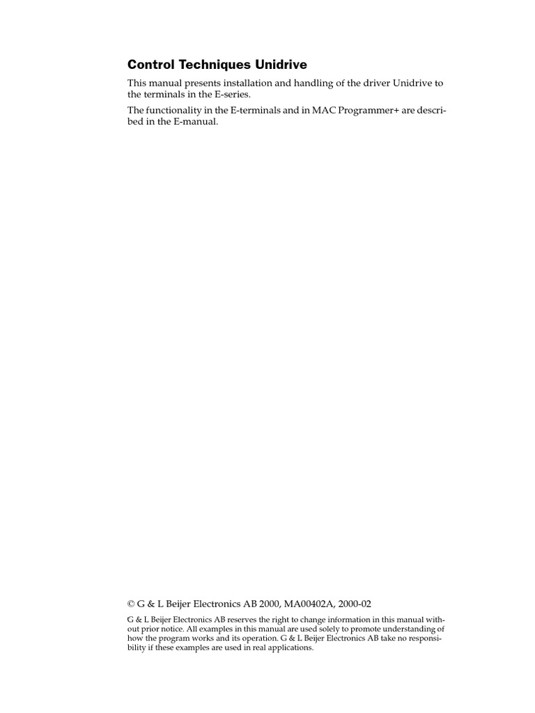 Control Tecniques Unidrive - Manual Driver MA-00402-A (02.00) | PDF | Floppy Disk | Computer ...