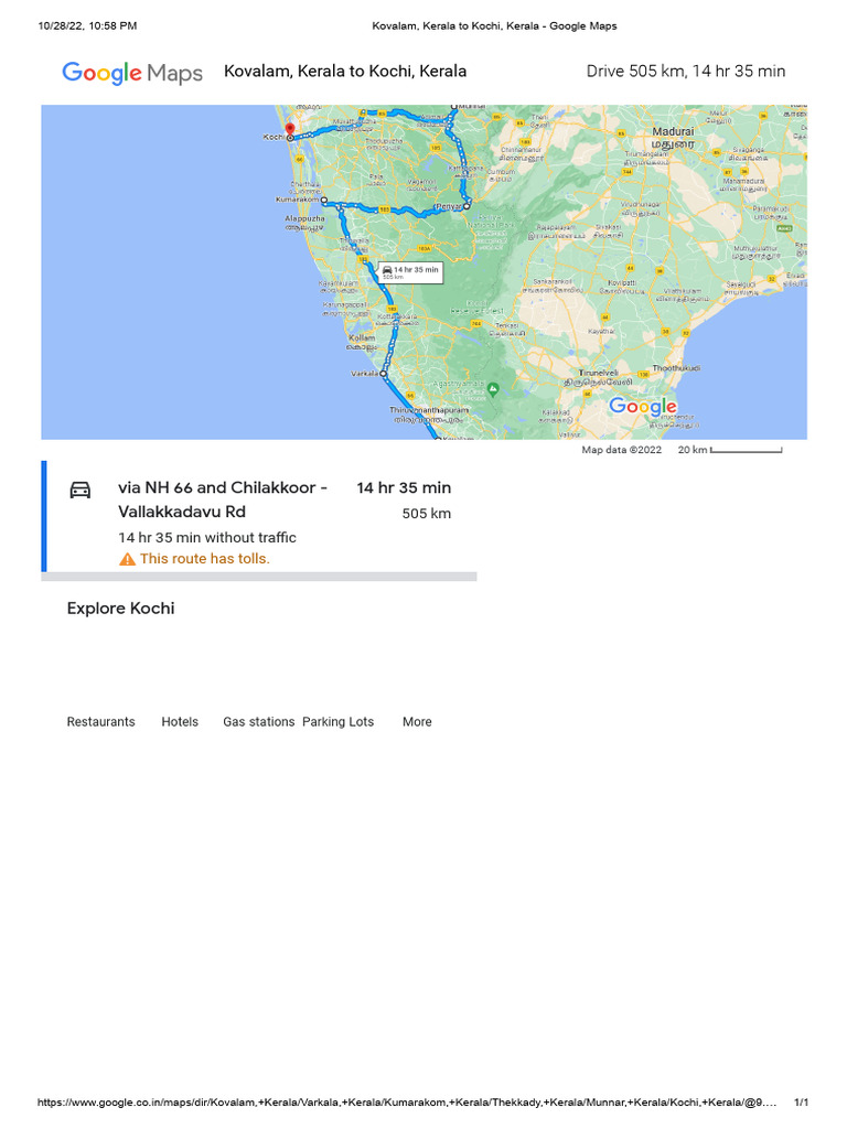 Kovalam to Kochi Route Map Guide | PDF