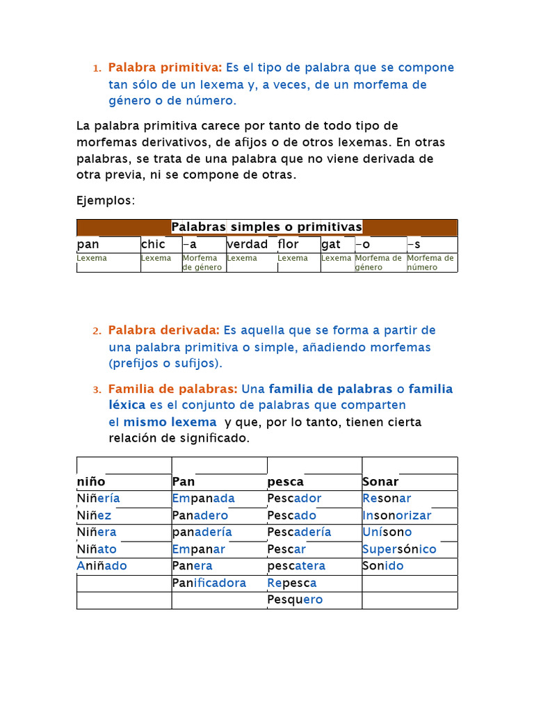 Familias de Palabras | Descargar gratis PDF | Palabra | Lexicología