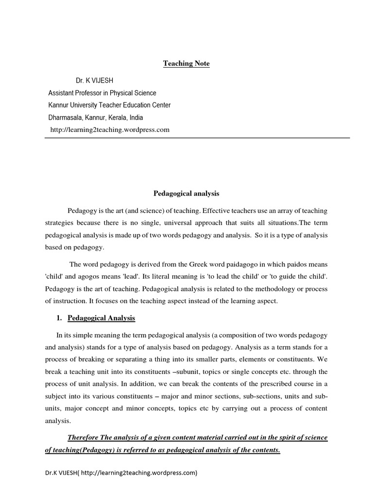 Pedagogical Analysis | PDF | Pedagogy | Learning