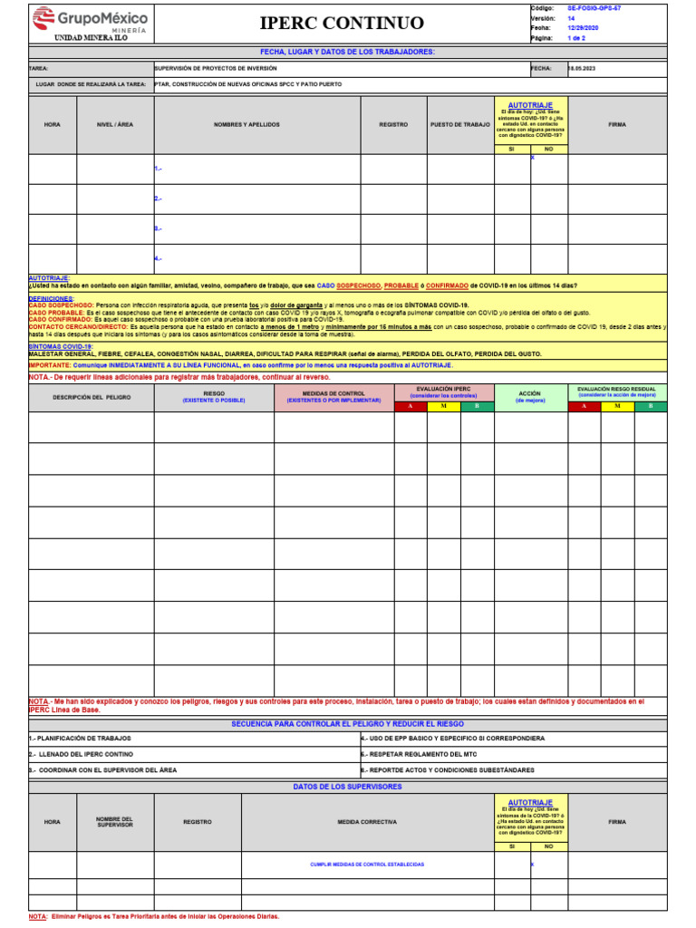 Anexo 7 - IPERC Continuo para SPCC-Revisión 14 | PDF | Medicina CLINICA | Enfermedades y trastornos