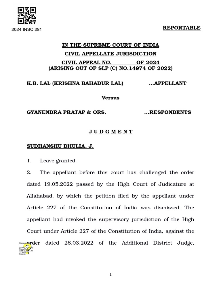 INJUNCTION SC JUF DGEMENT - KRISHNA BAHADUR LAL VS GYANENDRA25311 - 2022 - 6 - 1501 - 52094 ...
