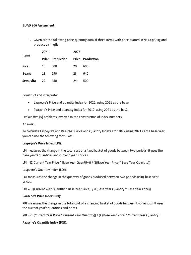BUAD 806 Assignment | PDF | Index (Economics) | Price Indices