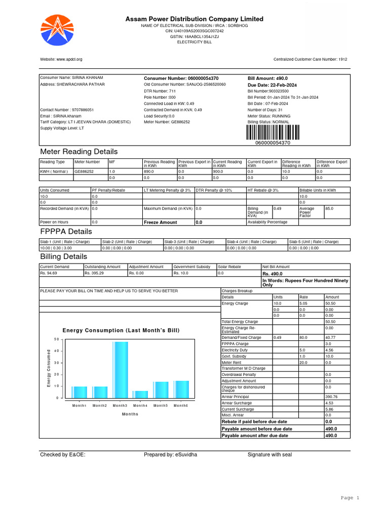 Onlinebill | PDF | Electrical Engineering | Power (Physics)
