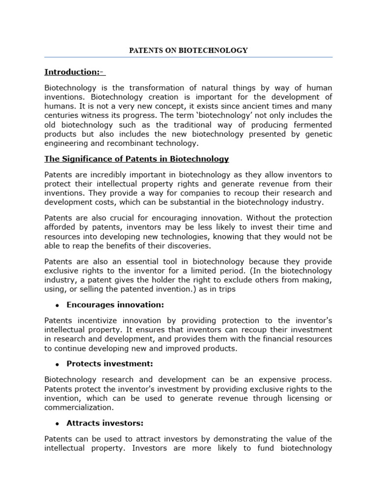 Patents On Biotechnology | PDF | Patent | Biotechnology