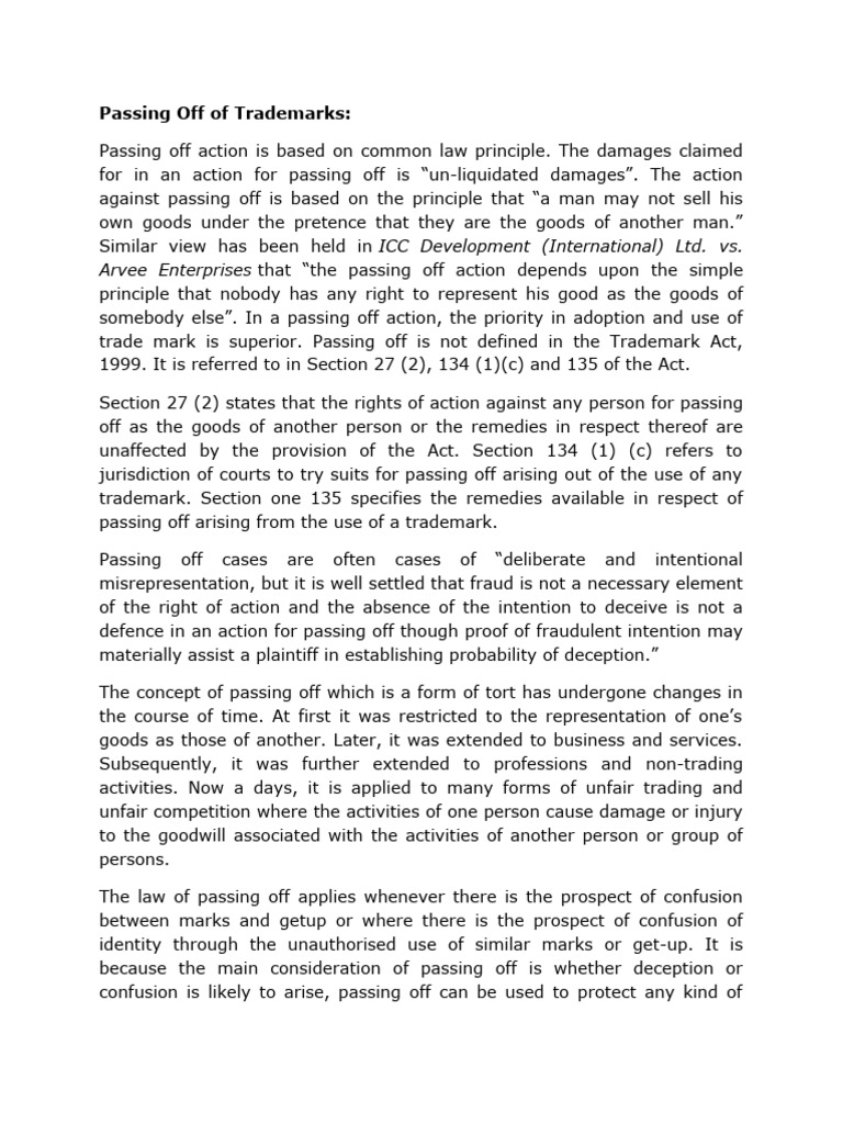 Passing Off of Trademarks | PDF | Trademark | Trademark Dilution Passing Off of Trademarks | PDF | Trademark | Trademark Dilution