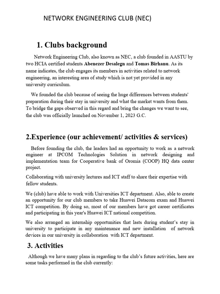 Clubs Background: Network Engineering Club (Nec) | PDF | Computing
