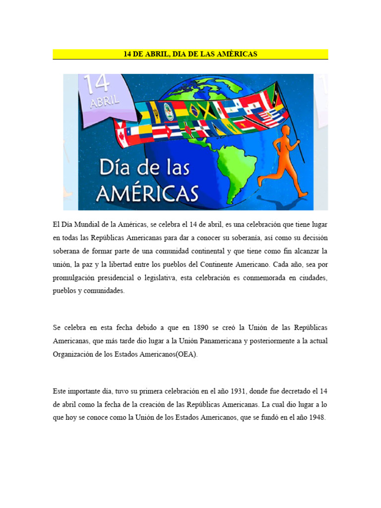 14 DE ABRIL Dia de Las Americas | PDF | Américas | Ciencias Políticas