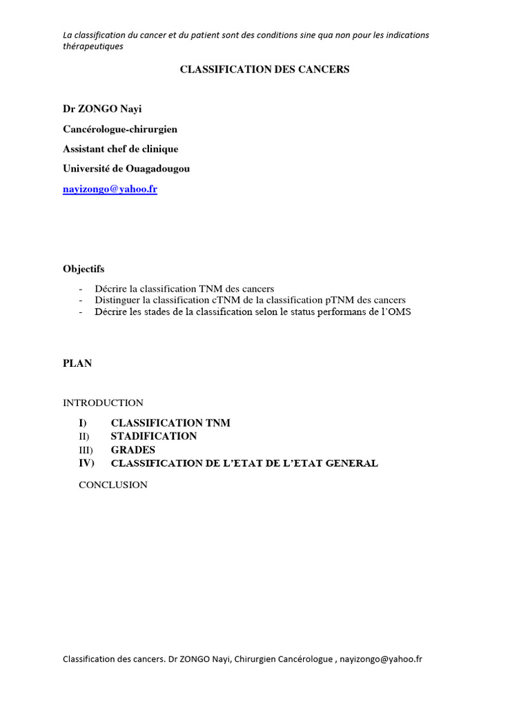 Classification OMS et TNM des cancers | PDF | Cancer | Oncologie