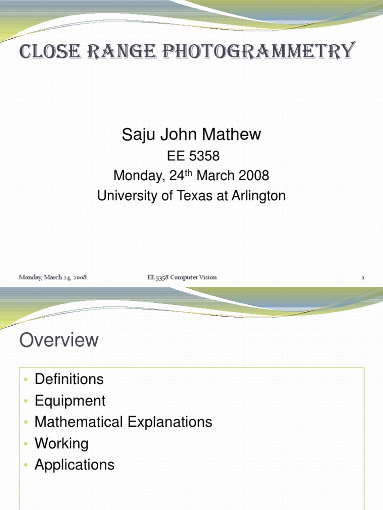 Close Range Photogrammetry Overview | PDF