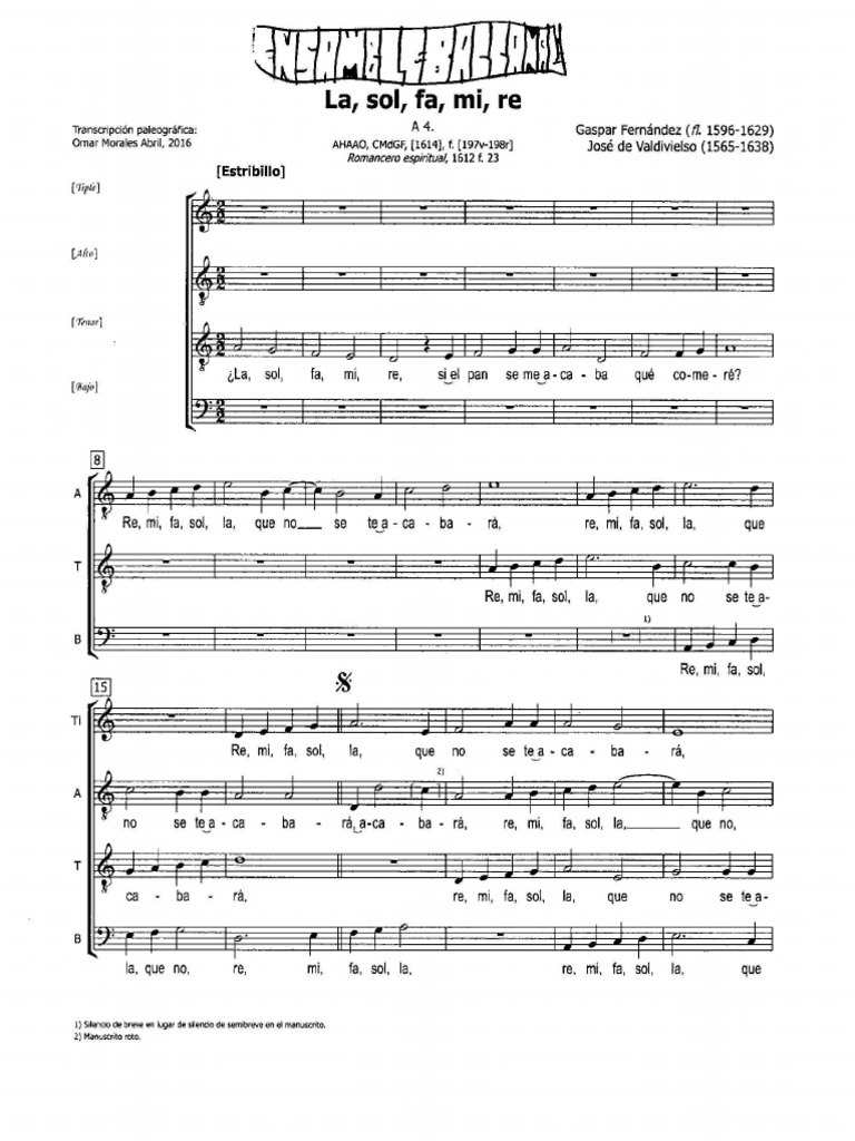 La, Sol, Fa, Mi, Re. Gaspas Fernández | PDF