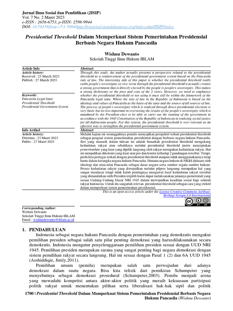 Presidential Threshold dan Pancasila | PDF