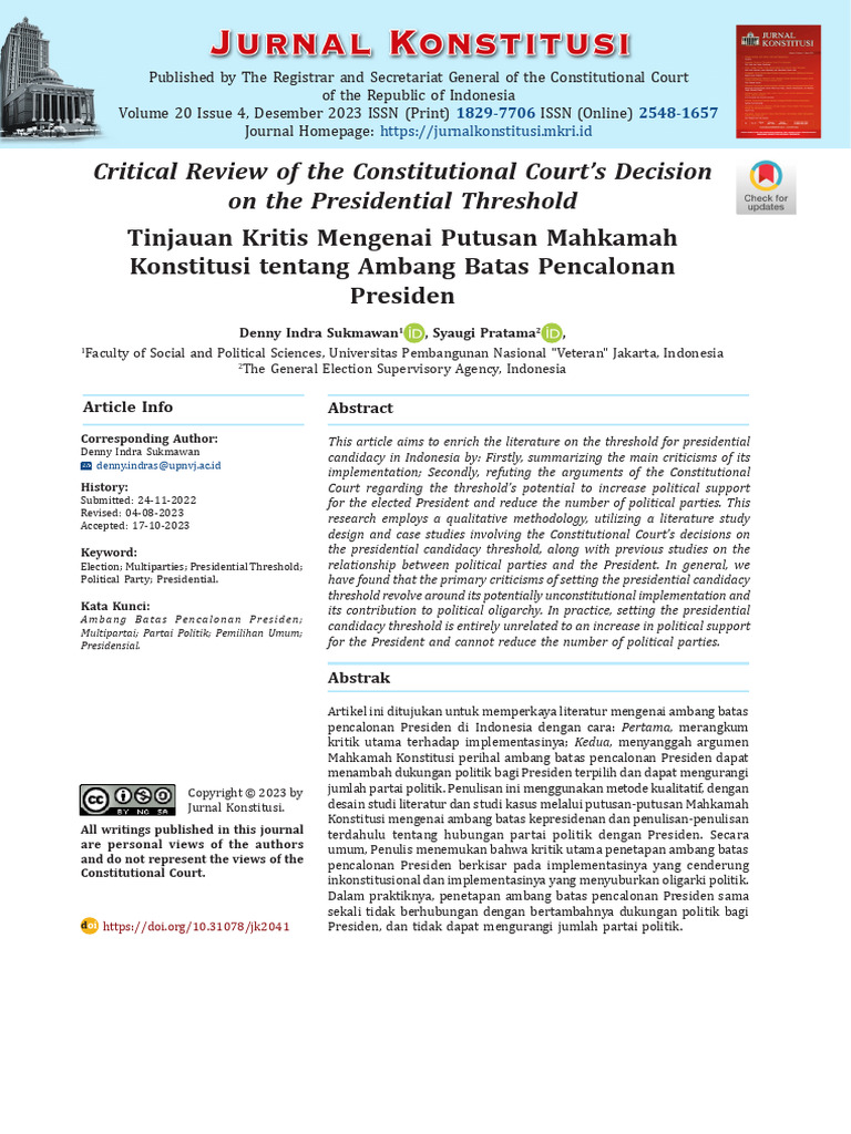Pro Kontra Presidential Treshold 1 | PDF