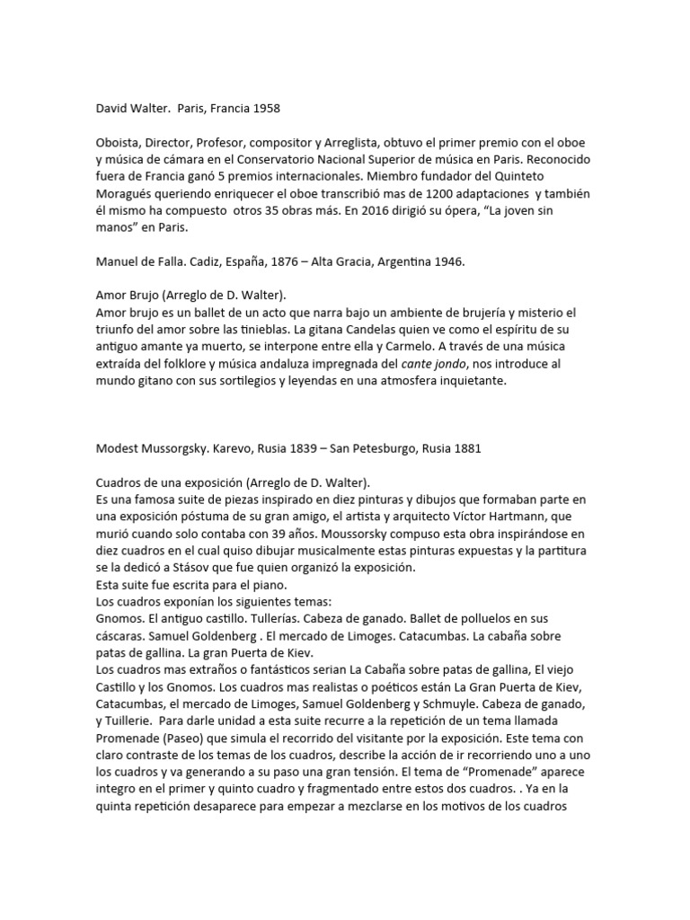 David Walter: Arreglos Musicales Destacados | PDF | Carmen