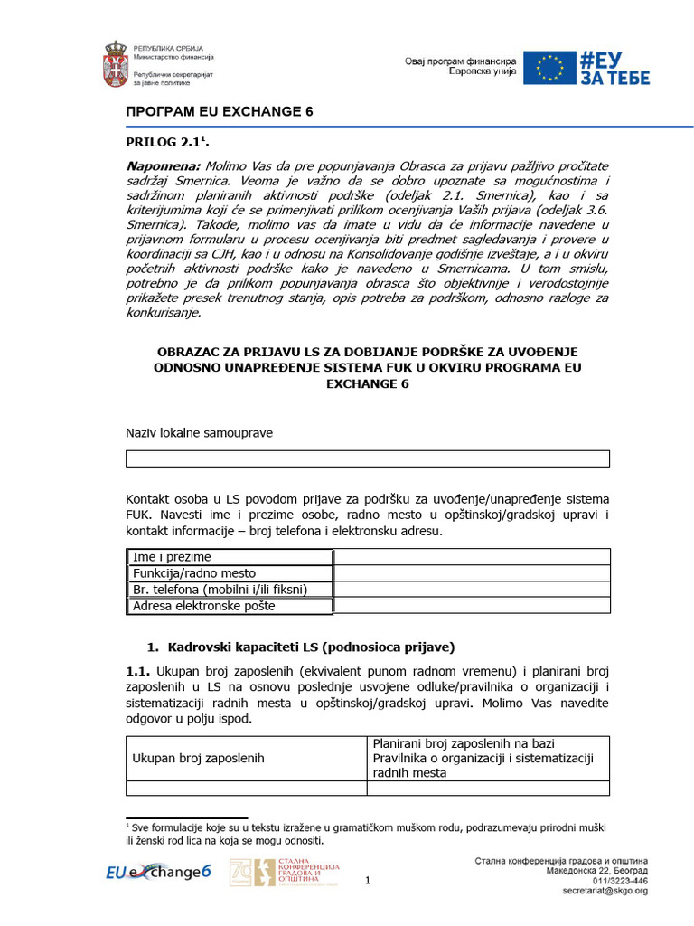 Prilog 2.1 Obrazac Za Prijavu FUK | PDF