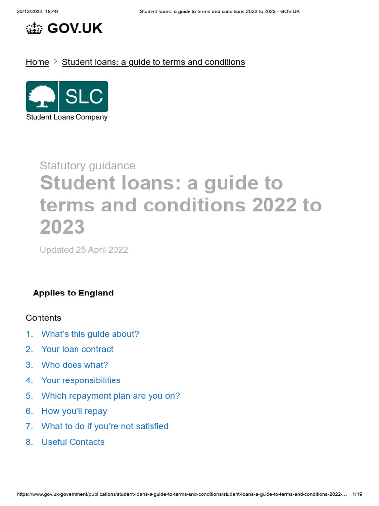 Student Loans - A Guide To Terms and Conditions 2022 To 2023 - GOV - Uk ...