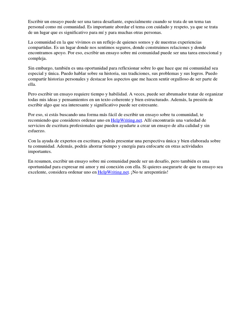 Ensayo Sobre Mi Comunidad | PDF | Ensayos | Comunicación escrita
