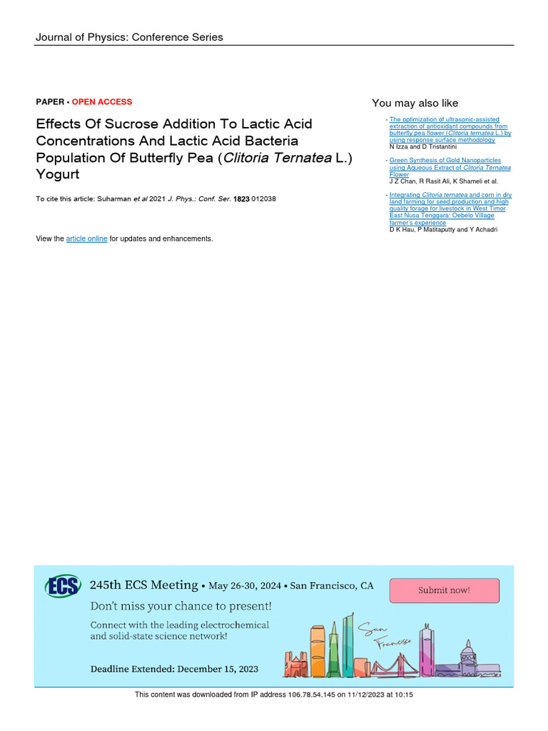 Suharman 2021 J. Phys. Conf. Ser. 1823 012038 | PDF | Yogurt | Lactic Acid