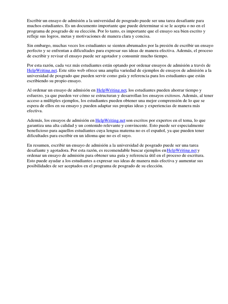Ejemplos de Ensayos de Admisión a La Universidad de Posgrado | PDF ...