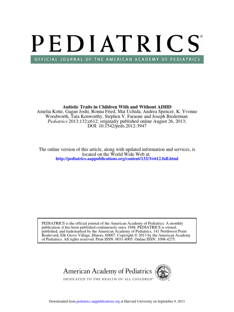 Autistic Traits in Children With and Without ADHD-Kotte et al., 2013 ...