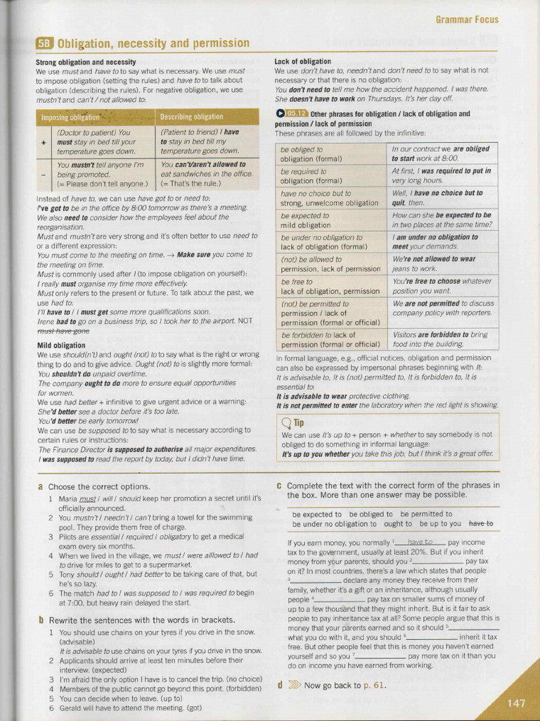 5B Grammar, Obligation, Necessity, Permission | PDF