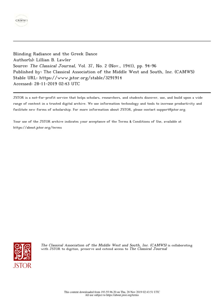Blinding Radiance and The Greek Dance Lillian B. Lawler | PDF | Schema ...