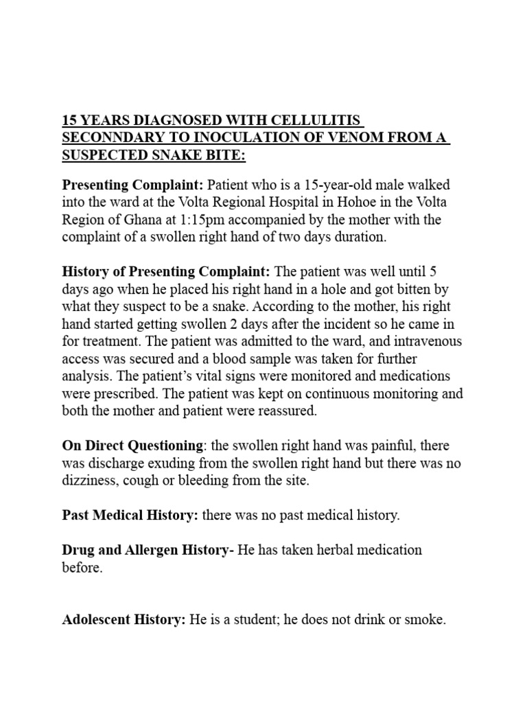 Snake Bite Complication in Adolescent | PDF | Causes Of Death | Medicine