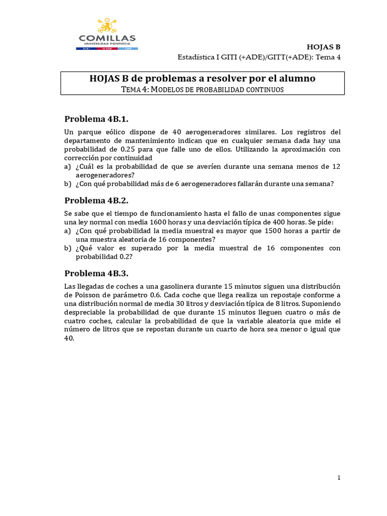 HOJA PROBLEMAS A RESOLVER Por Cuenta Del alumno-TEMA 4 | PDF | Media | Probabilidad