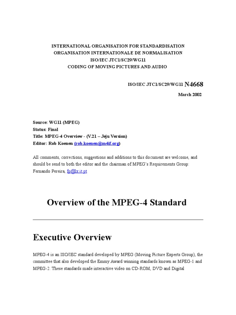 Overview of The MPEG 4 Standard | PDF