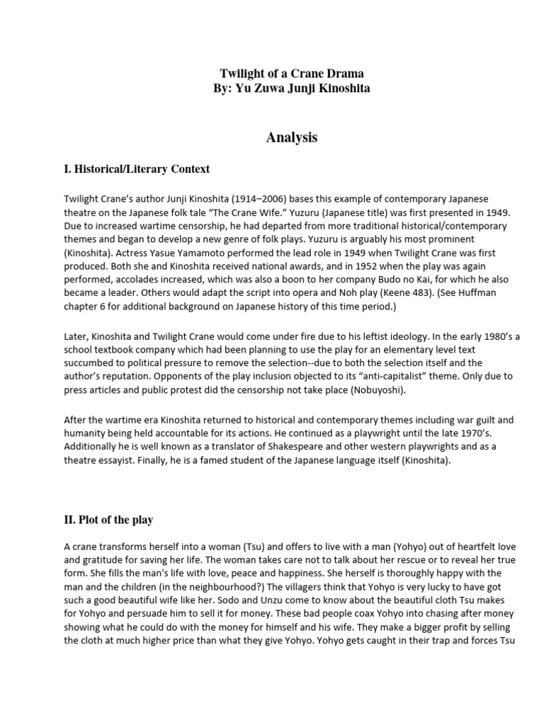 Twilight of A Crane Drama Analysis | PDF