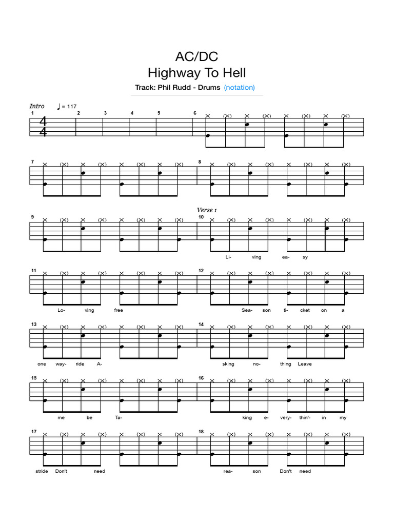 Highway To Hell Drum Tab by AC-DC - Songsterr Tabs With Rhythm ...