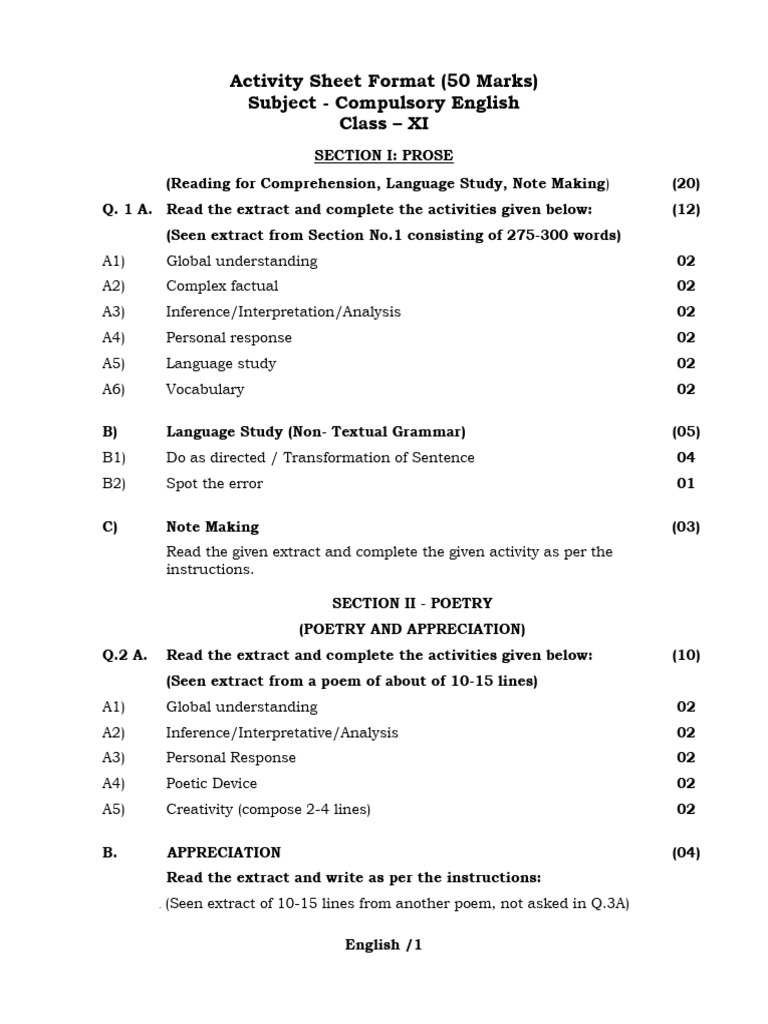 FYJC I Terminal Exam Question Paper Pattern | PDF | Poetry | Human ...