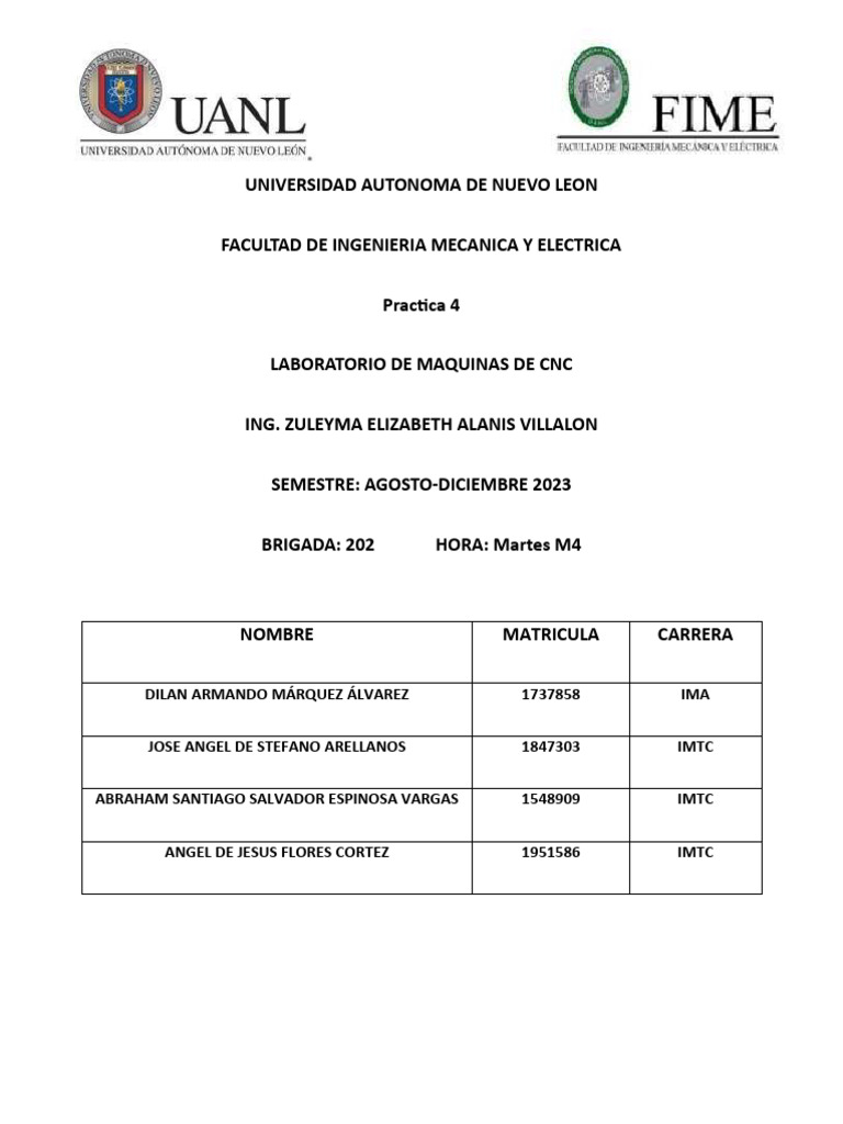 Practica 4 | PDF | Control numerico | Mecanizado