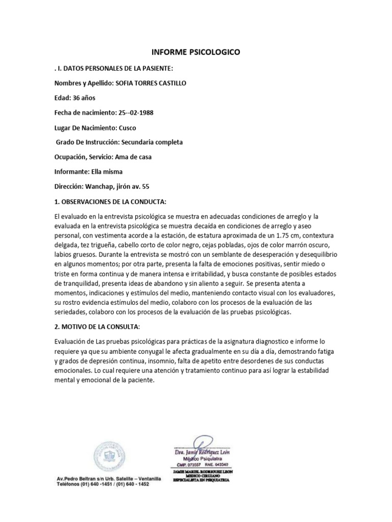 INFORME PSICOLOGICO | PDF