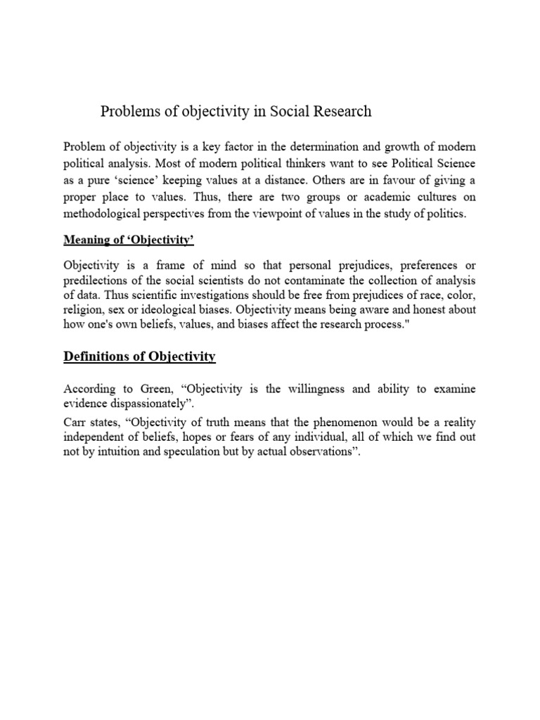 Problems of Objectivity in Social Research | PDF | Sociology | Social ...