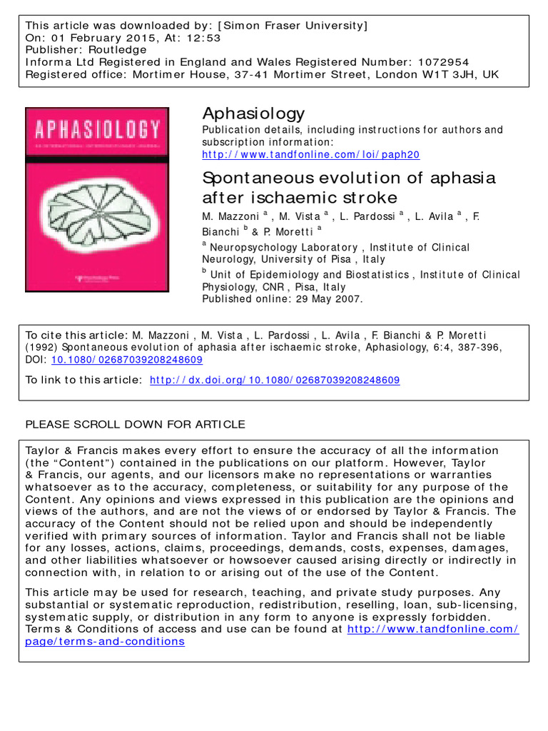 Mazzoni 1992 | PDF | Aphasia | Clinical Medicine