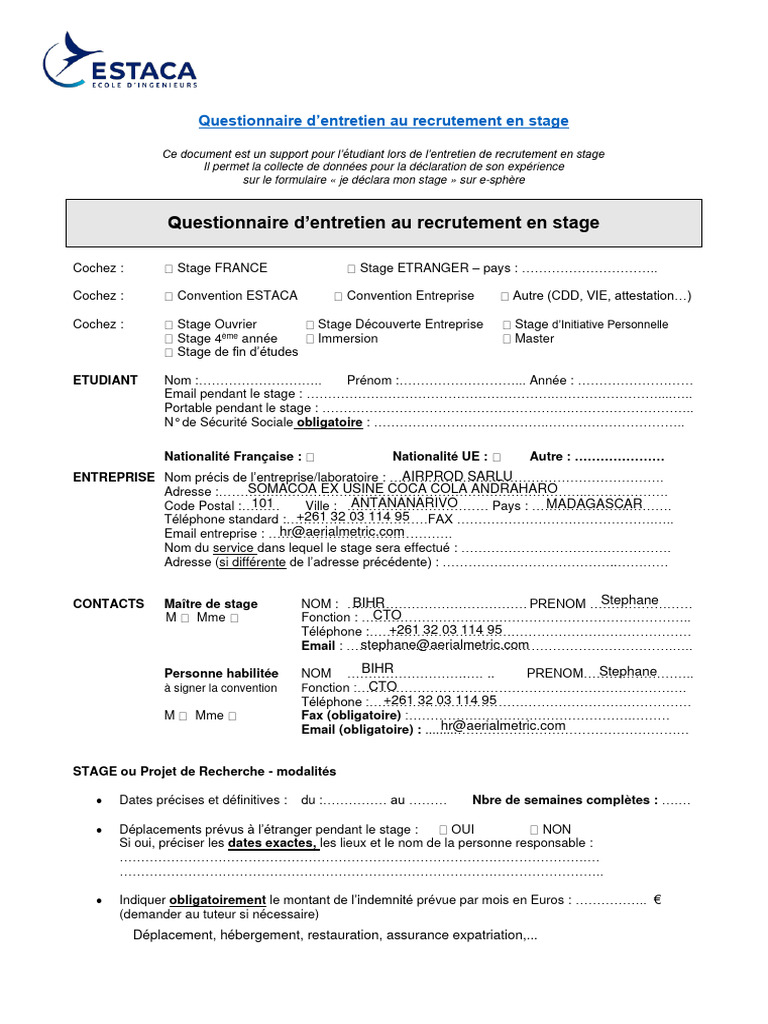 Questionnaire de Recrutement de Stage | PDF | Conception assistée par ...