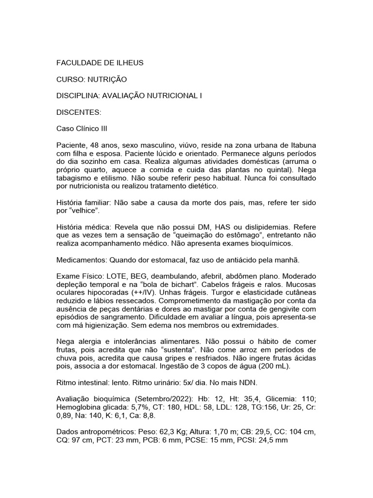 Caso Clinico Iii | Download grátis PDF | Obesidade | Colesterol