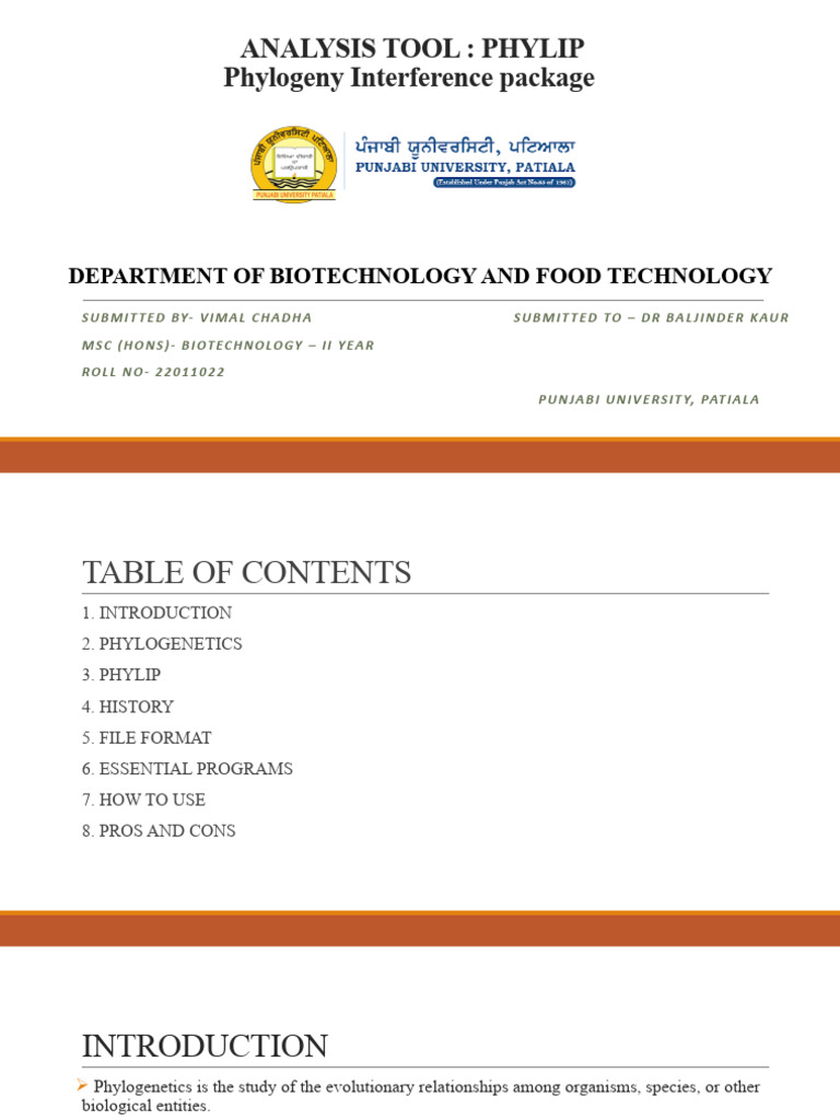 Vimal Roll No 2211022 ANALYSIS TOOL. PHYLIPpptx | PDF | Phylogenetic Tree | Phylogenetics