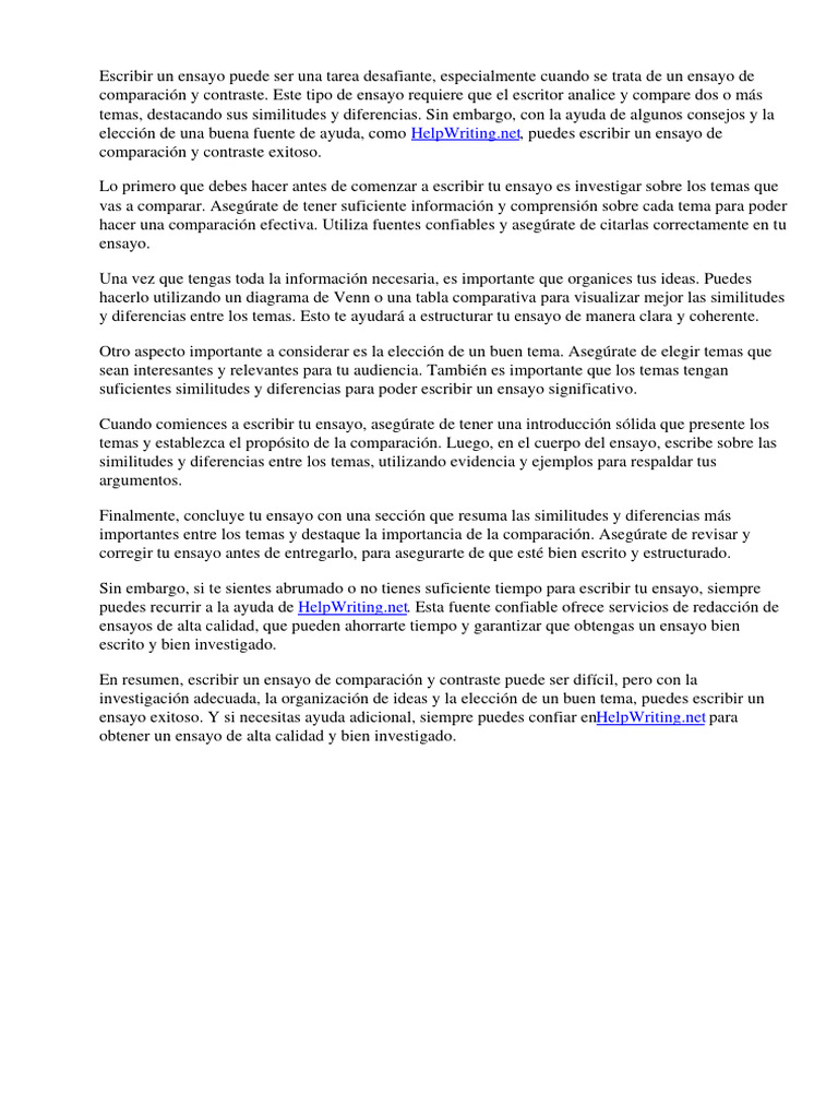 Cómo Escribir Un Buen Ensayo de Comparación y Contraste | PDF | Ensayos ...