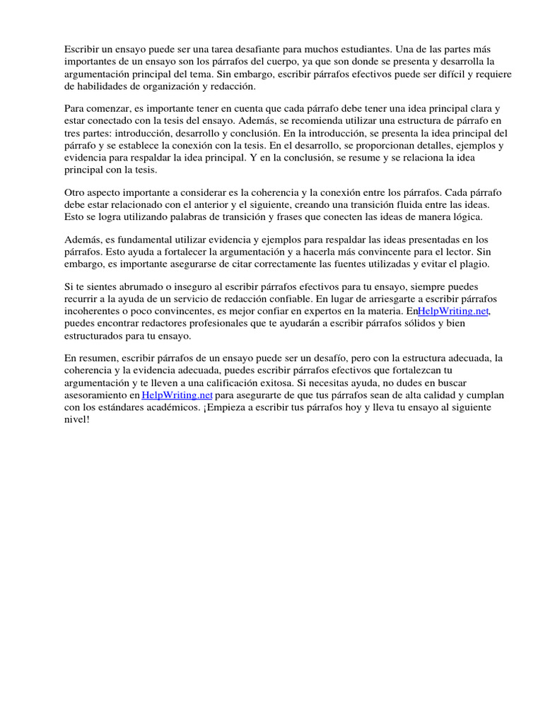 Cómo Escribir Párrafos de Un Ensayo | PDF | Ensayos | Literatura de no ...