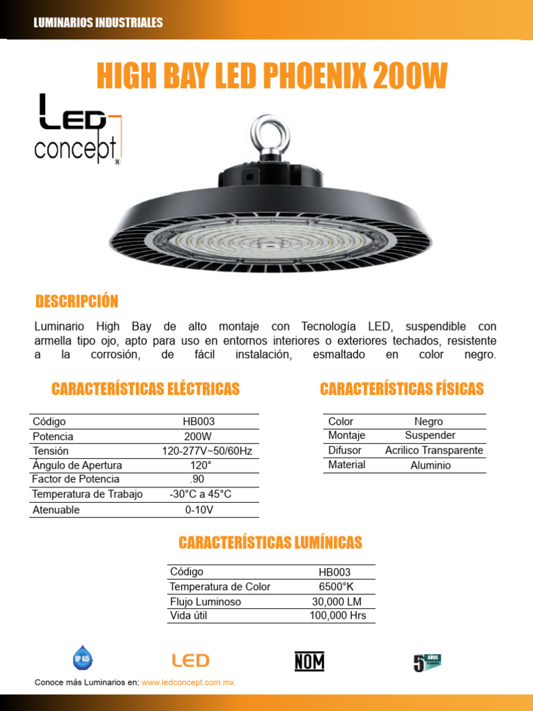 High Bay Led Phoenix g3 200w | PDF | Diodo emisor de luz | Ingenieria ...