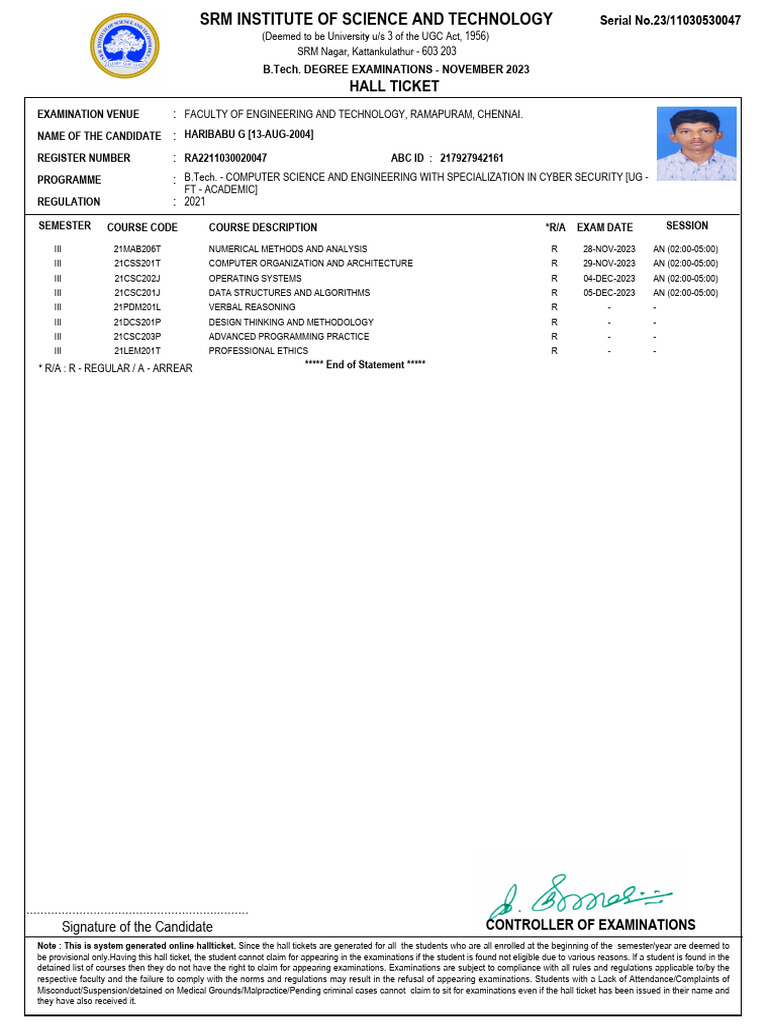 NIOS Hall Ticket for B.Tech Exams | PDF | Books