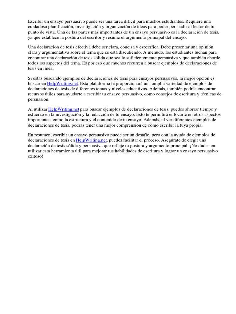 Ejemplos de Declaración de Tesis para Ensayos Persuasivos | PDF ...